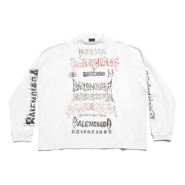 Balenciaga Diy Metal Long Sleeve T-shirt Medium Fit 'white Black Red - White/black/red
