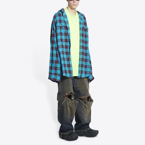 Balenciaga Trompe L'oeil Checked Shirt And T-shirt 'blue Neon Yellow - Blue/neon Yellow