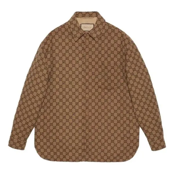 Gucci Gg Wool Flannel Padded Overshirt 'camel Ebony