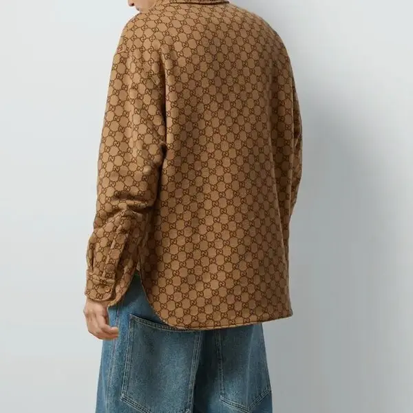 Gucci Gg Wool Flannel Padded Overshirt 'camel Ebony
