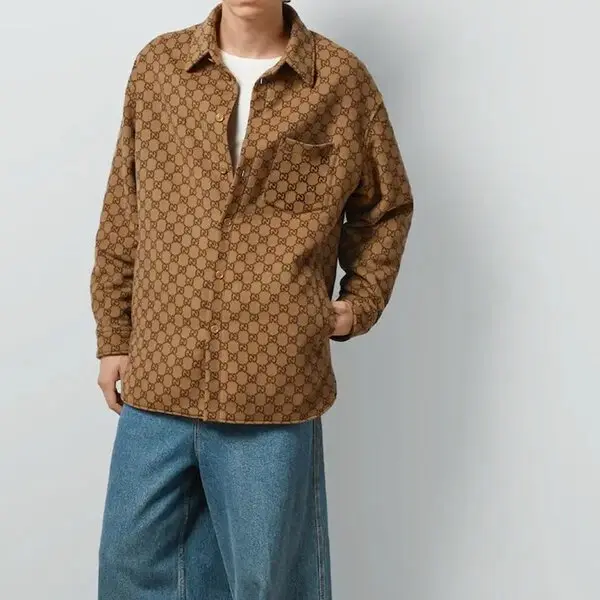 Gucci Gg Wool Flannel Padded Overshirt 'camel Ebony