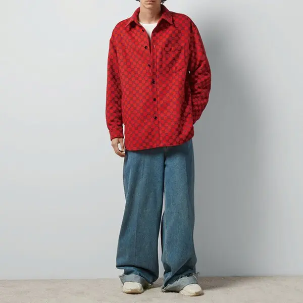 Gucci Gg Wool Flannel Padded Overshirt 'camel Ebony