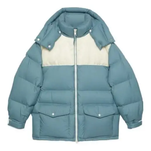 Gucci Nylon Down Jacket With Gg Inserts 'blue Grey
