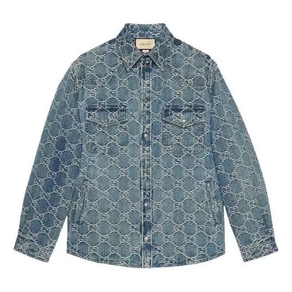 Gucci Gg Jacquard Denim Shirt 'blue White - Blue/white