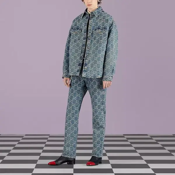 Gucci Gg Jacquard Denim Shirt 'blue White