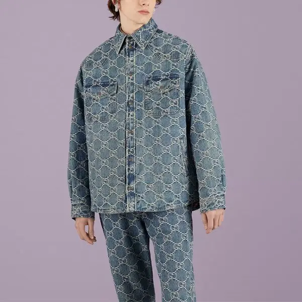 Gucci Gg Jacquard Denim Shirt 'blue White