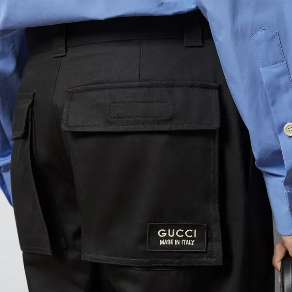 Gucci Cotton Drill Cargo Trousers With Patch