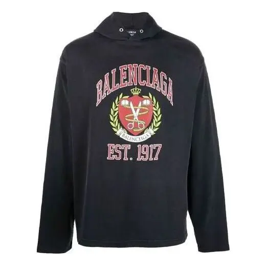 Balenciaga Est. 1917 College Logo Hoodie - Black
