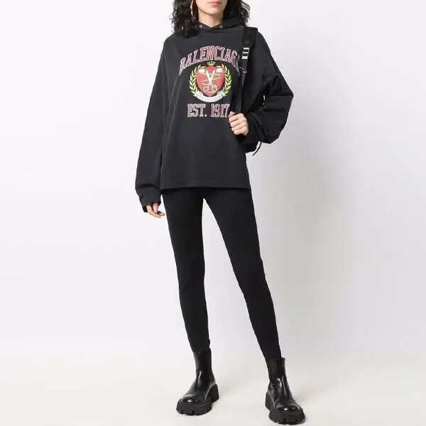 Balenciaga Est. 1917 College Logo Hoodie - Black