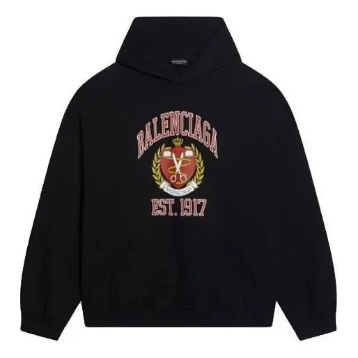 Balenciaga Est. 1917 College Logo Hoodie - Black