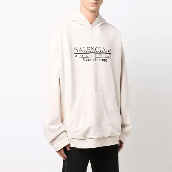 Balenciaga Worldwide Logo Popover Hoodie - Chalky White/black