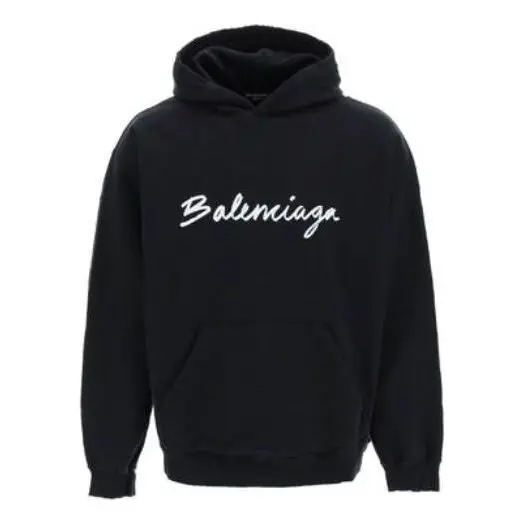 Balenciaga Script Logo Oversized Popover Hoodie White