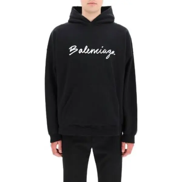 Balenciaga Script Logo Oversized Popover Hoodie White