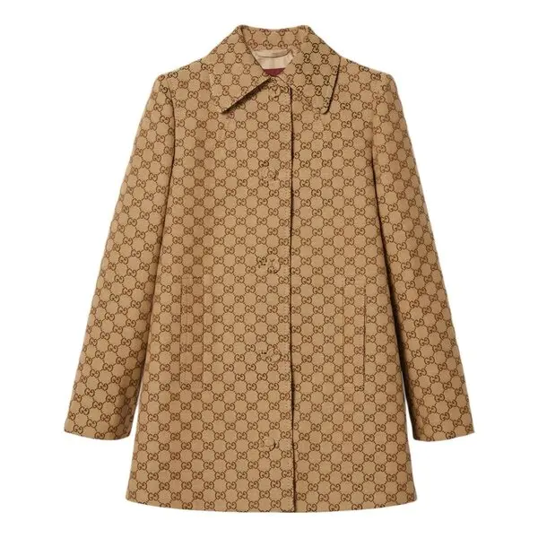 Gucci Gg Canvas Coat 'beige Brown - Beige/brown