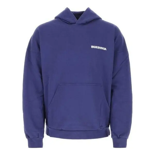 Balenciaga Wide Fit Hoodie With Logo Detail - Blue