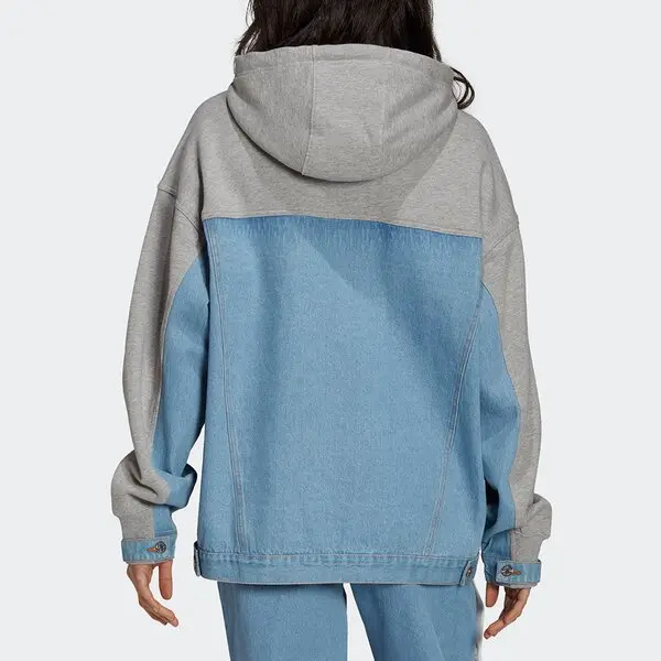 Adidas Denim Hooded Jacket With Graphic Stripes