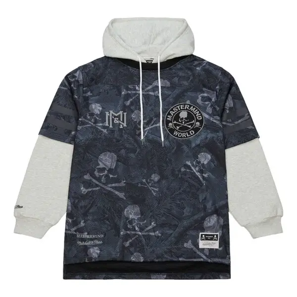 Mitchell & Ness X Mastermind Print Jersey Hoodie 'charcoal Ash - Charcoal/ash