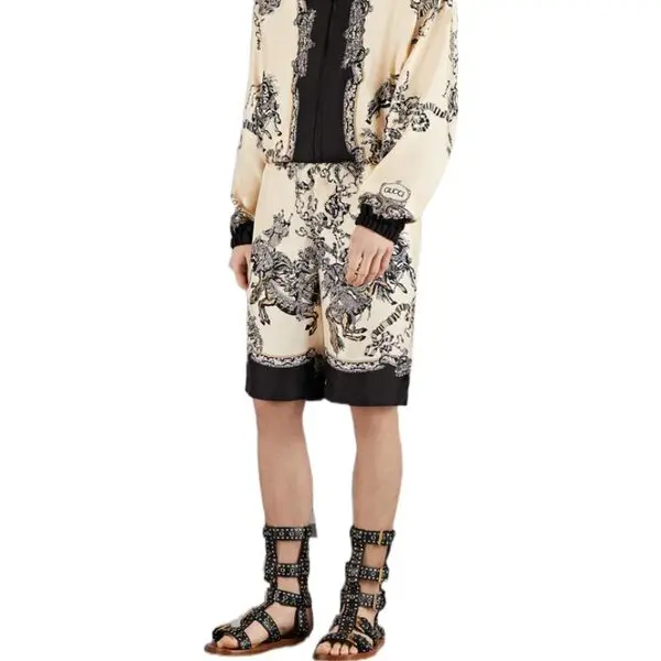 Gucci Silk Shorts With Roi Soleil Print