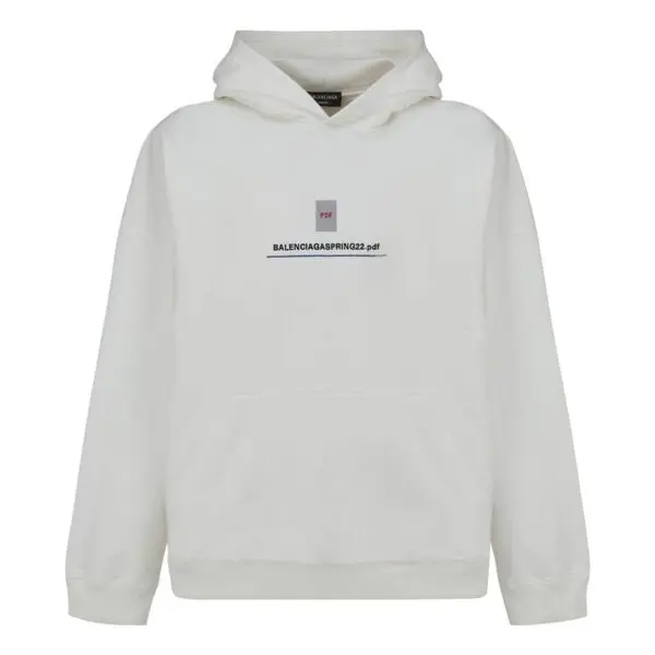 Balenciaga Pdf Logo Oversized Popover Hoodie - White