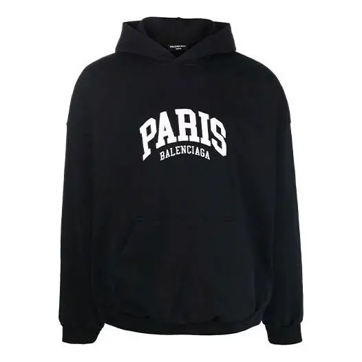 Balenciaga Cities Paris Hoodie Wide Fit - Black/white