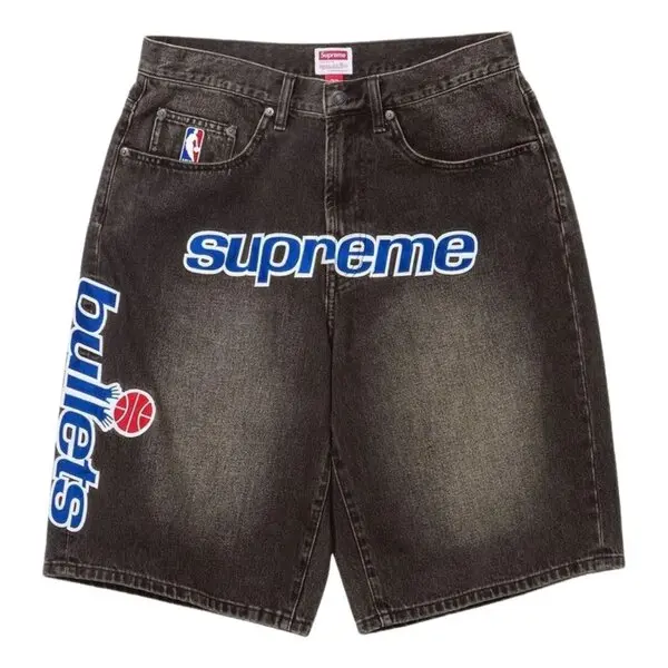 Supreme X Mitchell & Ness Washington Bullets Baggy Denim Short - Washed Black