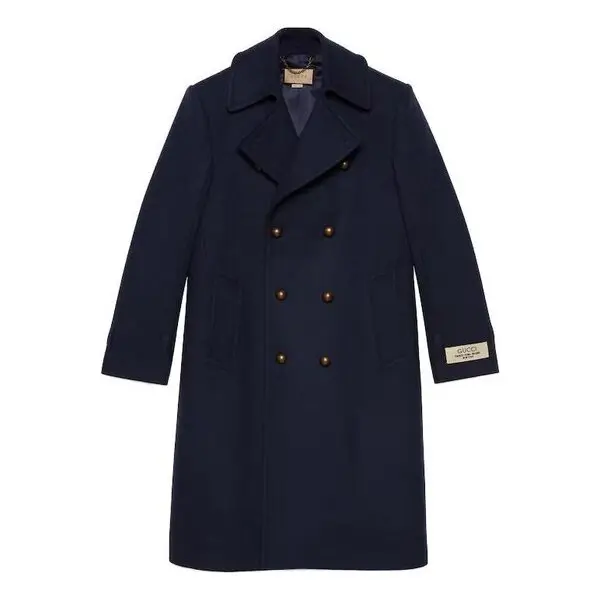 Gucci Felt Wool Double Breasted Coat - Navy