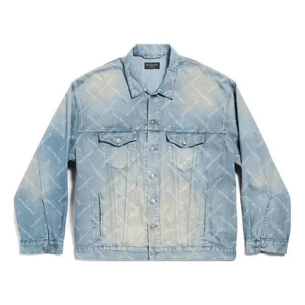 Balenciaga Bal Diagonal Allover Oversized Jacket 'light Japanese Ring Denim - Blue
