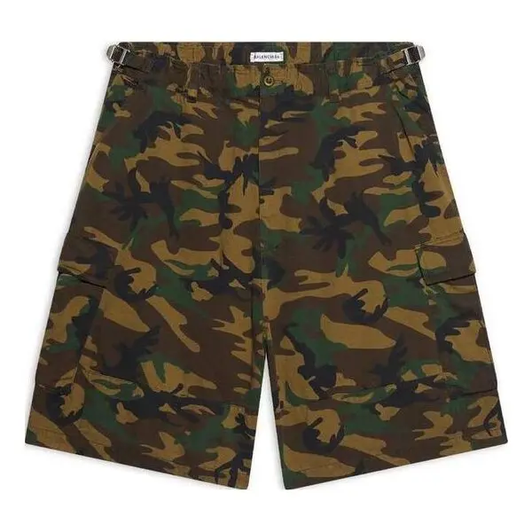 Balenciaga Camouflage Cargo Kick Shorts - Green