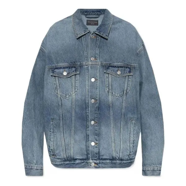 Balenciaga Bleached-effect Button-up Denim Jacket - Blue