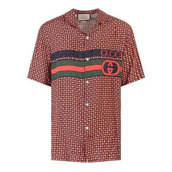 Gucci Geometric Houndstooth Print Bowling Shirt 'blue