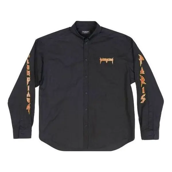 Balenciaga Metallica Long Sleeve Shirt Oversized Fit 'black Orange - Black/orange