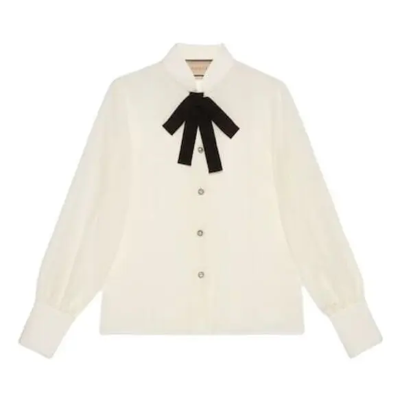 Gucci Silk Crepe De Chine Shirt With Bow Detail - Ivory