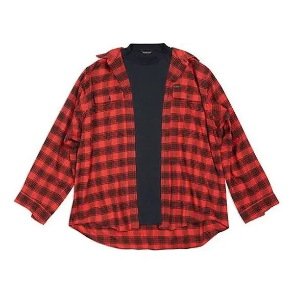 Balenciaga Trompe L'oeil Checked Shirt And T-shirt 'red Navy - Red/navy