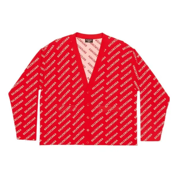 Balenciaga Mini Allover Logo Cardigan 'red White