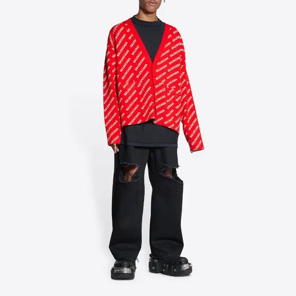 Balenciaga Mini Allover Logo Cardigan 'red White