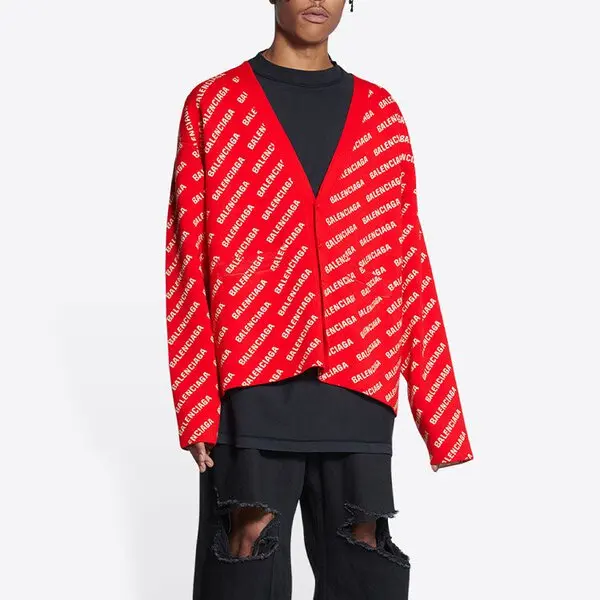 Balenciaga Mini Allover Logo Cardigan 'red White
