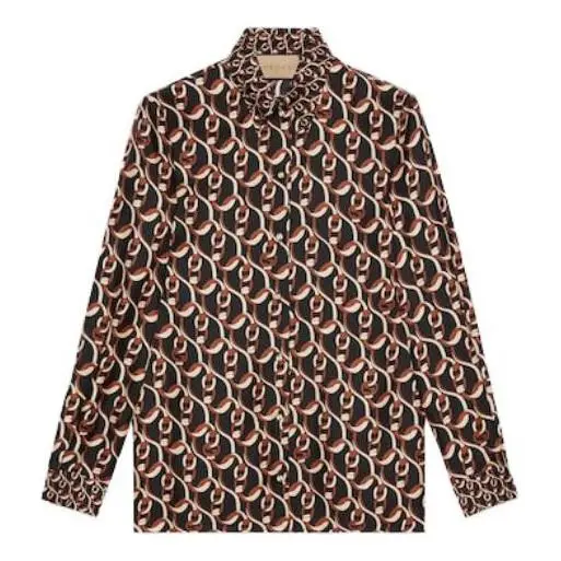 Gucci Interlocking G Chain Print Silk Shirt - Black/brown