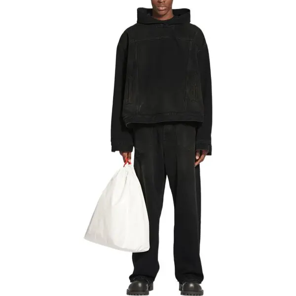 Balenciaga Soft Denim Pull-over Jacket With Drawstring Hood