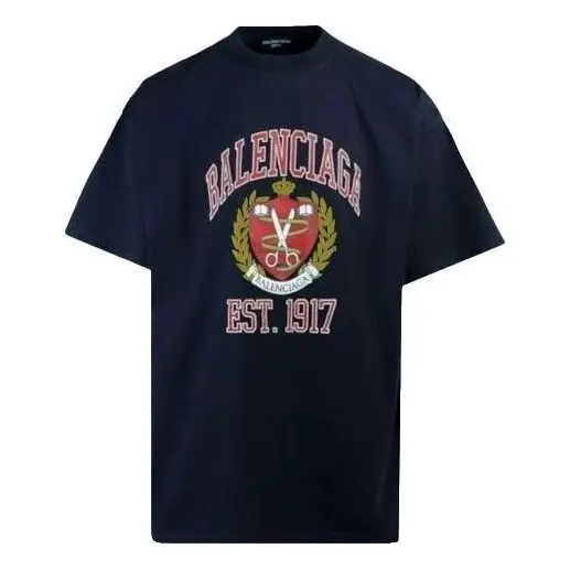 Balenciaga Est. 1917 College Logo Print Cotton T-shirt - Black