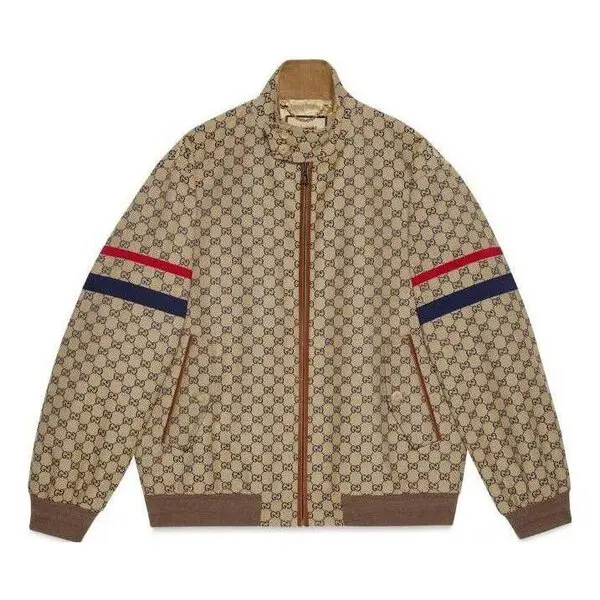 Gucci Gg Cotton Canvas Zip Jacket 'beige Blue