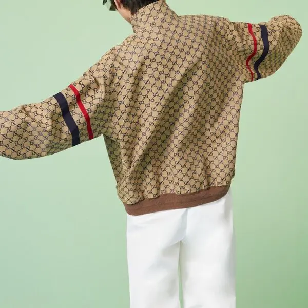 Gucci Gg Cotton Canvas Zip Jacket 'beige Blue