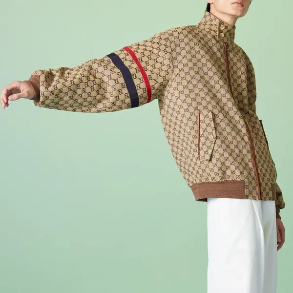 Gucci Gg Cotton Canvas Zip Jacket 'beige Blue