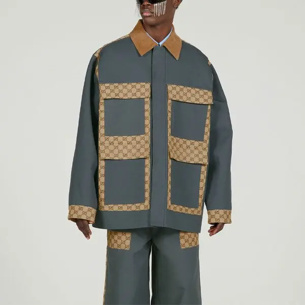 Gucci Cotton Canvas Gg Supreme Jacket - Dark Grey/beige