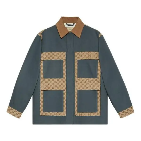 Gucci Cotton Canvas Gg Supreme Jacket - Dark Grey/beige