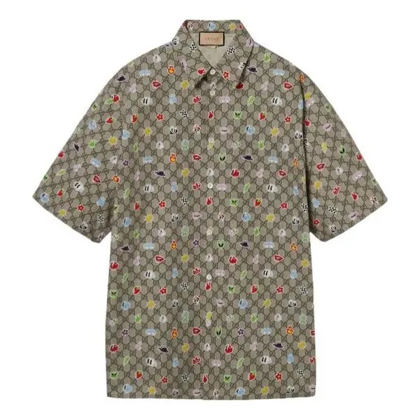 Gucci Print Cotton Poplin Shirt 'beige Ebony - Beige/ebony