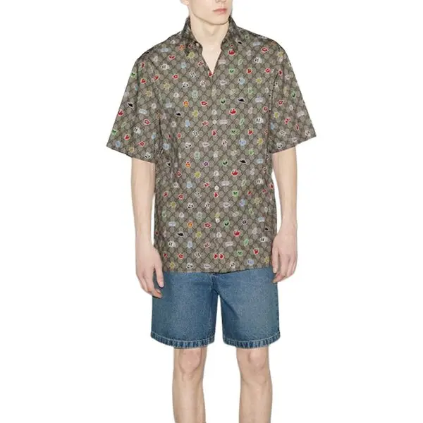 Gucci Print Cotton Poplin Shirt 'beige Ebony - Beige/ebony