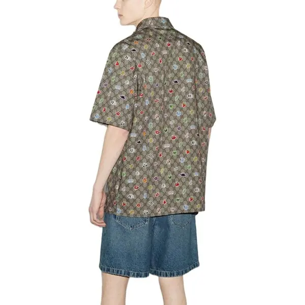 Gucci Print Cotton Poplin Shirt 'beige Ebony - Beige/ebony