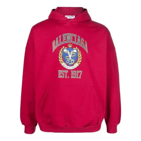 Balenciaga Est. 1917 College Logo Print Hoodie - Red