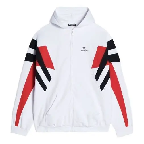 Balenciaga Sporty B Zip-up Tracksuit Hoodie - White/black/red
