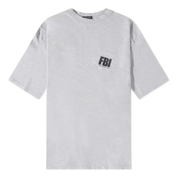 Balenciaga Fbi Oversized T-shirt 'heather Grey Black - Heather Grey/black